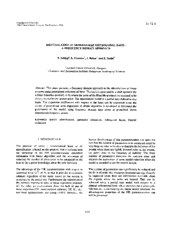 Pdf Identification In Generalized Orthogonal Basis A Frequency Domain Approach