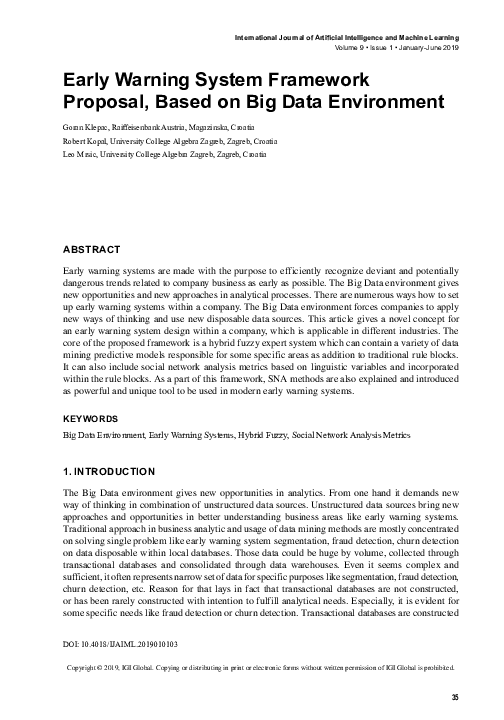 (PDF) Early Warning System Framework Proposal, Based on Big Data Environment