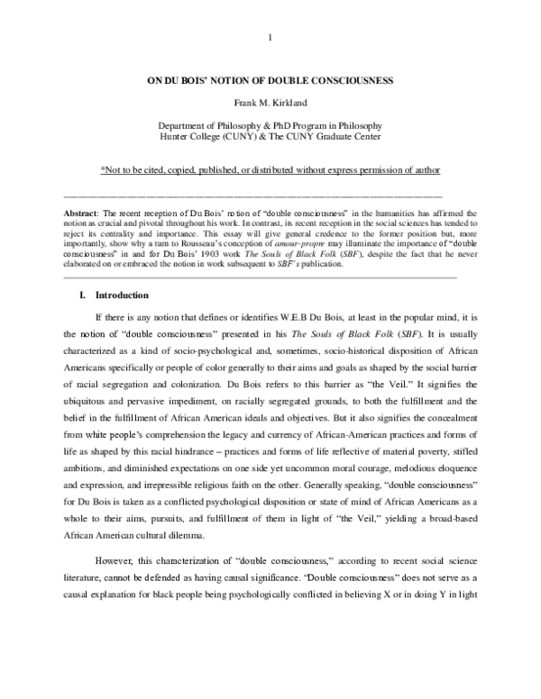 (PDF) On Du Bois’ Notion of Double Consciousness