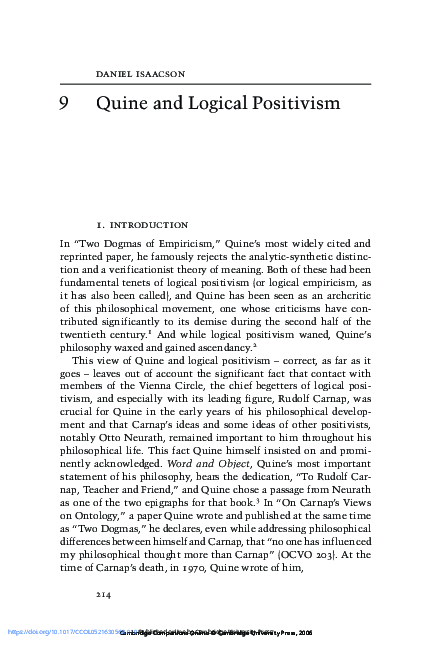 (PDF) Quine and Logical Positivism