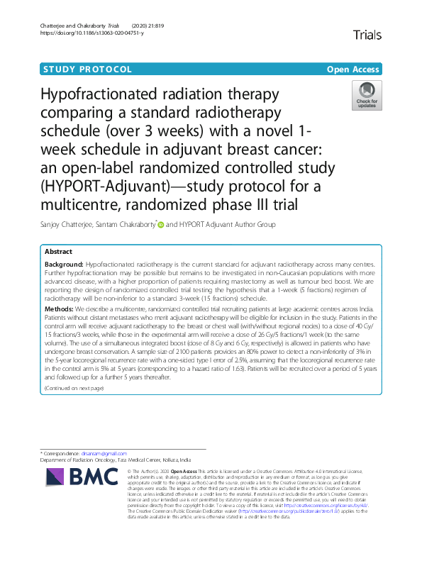(PDF) Hypofractionated radiation therapy comparing a standard radiotherapy schedule (over 3 ...