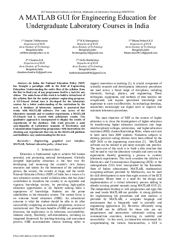 Pdf A Matlab Gui For Engineering Education For Undergraduate Laboratory Courses In India