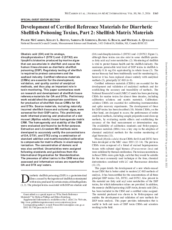 (PDF) Development of Certified Reference Materials for Diarrhetic ...