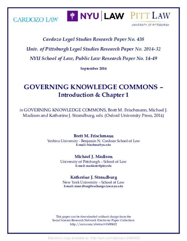 (PDF) GOVERNING KNOWLEDGE COMMONS – Introduction & Chapter 1