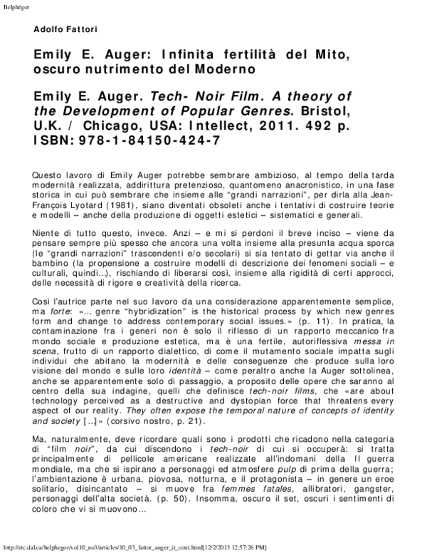 (PDF) Emily E. Auger: Infinita fertilità del Mito, oscuro nutrimento ...