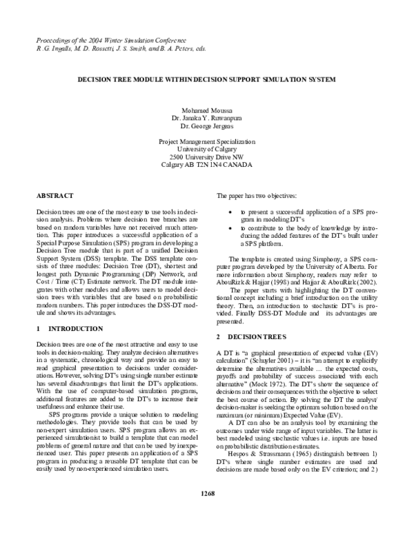 (PDF) Decision Tree Module Within Decision Support Simulation System