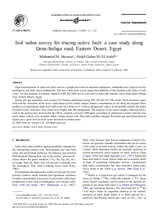 (PDF) Soil Radon Survey for Fault Detection in Egypt