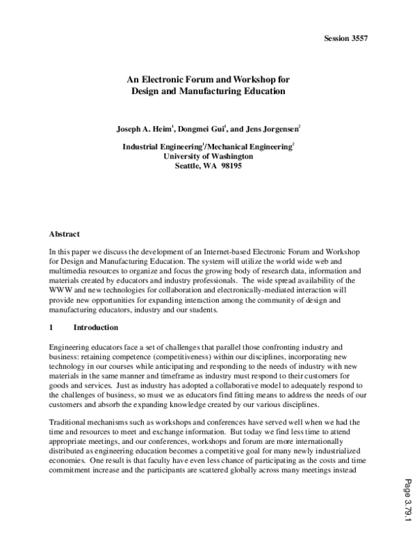 (PDF) An Electronic Forum And Workshop For Design And Manufacturing ...