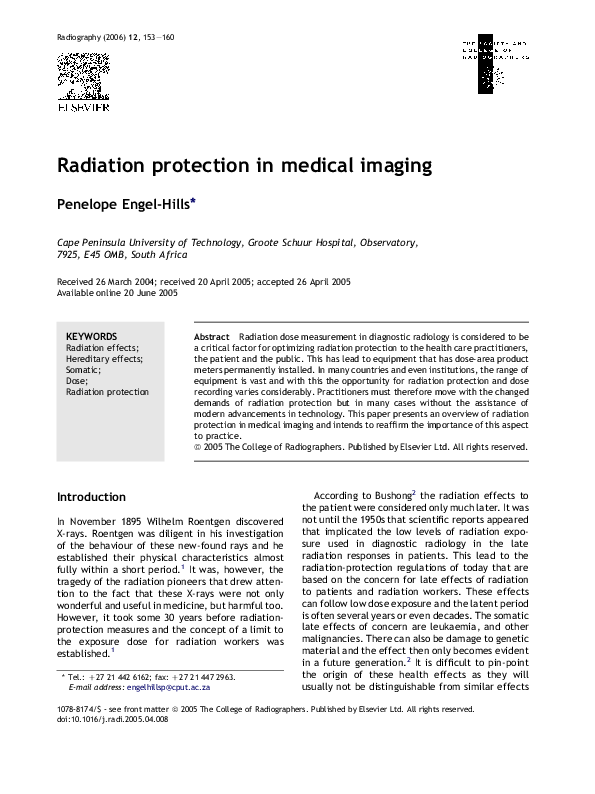 (PDF) Radiation protection in medical imaging