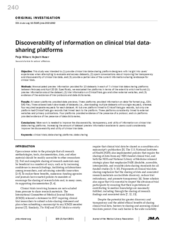 (PDF) Discoverability of information on clinical trial data-sharing platforms