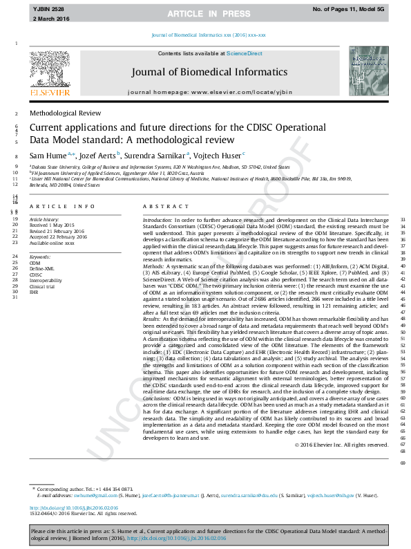 (PDF) Current applications and future directions for the CDISC Operational Data Model standard ...