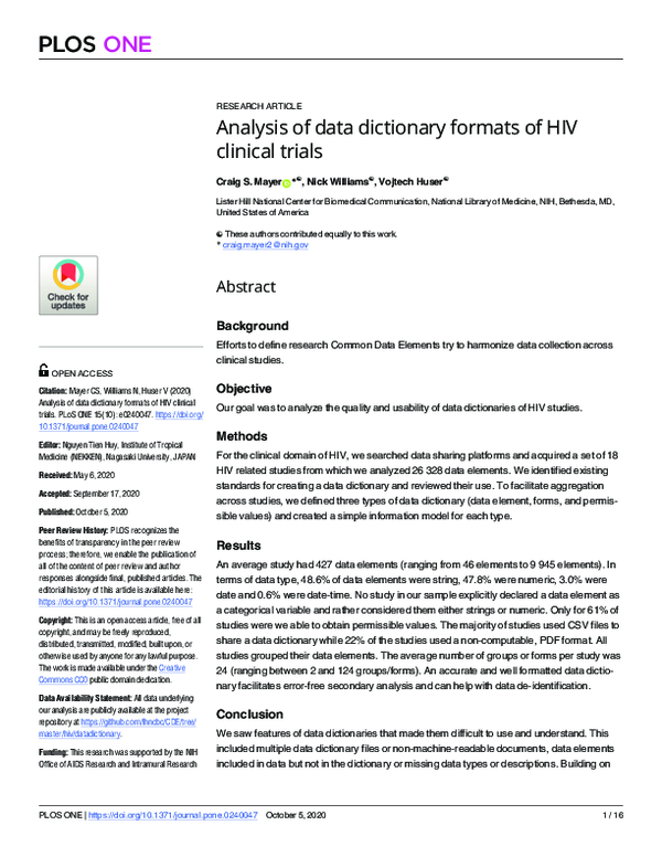 (PDF) Analysis of data dictionary formats of HIV clinical trials ...