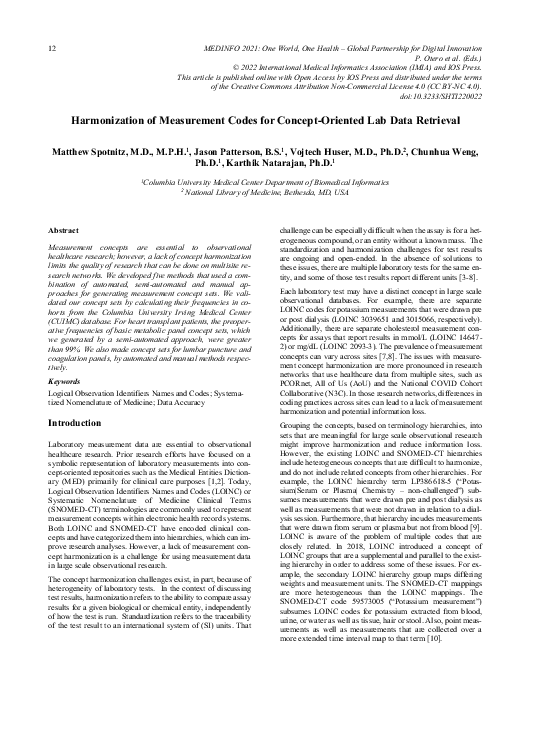 (PDF) Harmonization of Measurement Codes for Concept-Oriented Lab Data Retrieval | Vojtech Huser ...