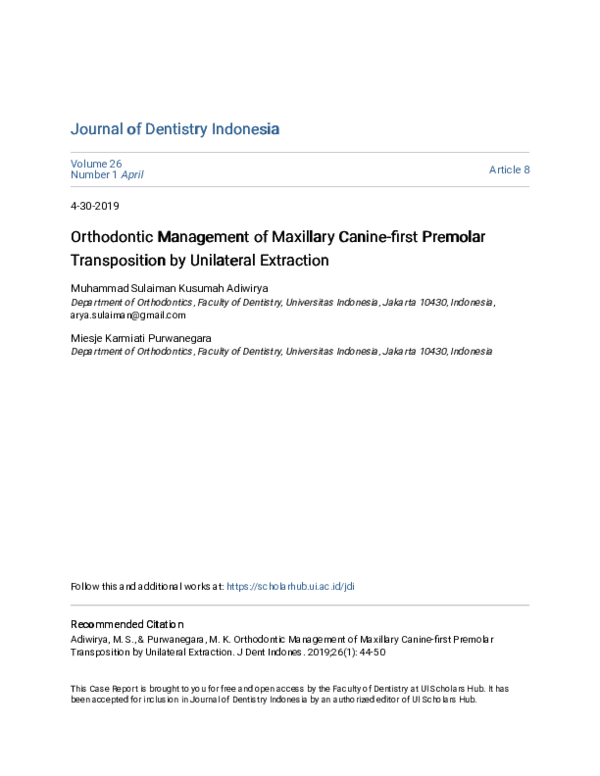 (PDF) Orthodontic Management of Maxillary Canine-first Premolar ...