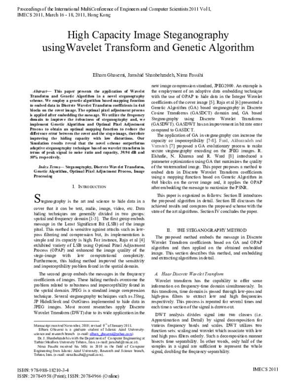 (PDF) High Capacity Image Steganography usingWavelet Transform and Genetic Algorithm | Jamshid ...