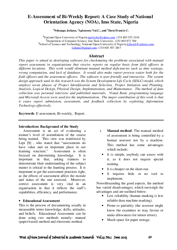 (PDF) E-Assessment of Bi-Weekly Report: A Case Study of National ...