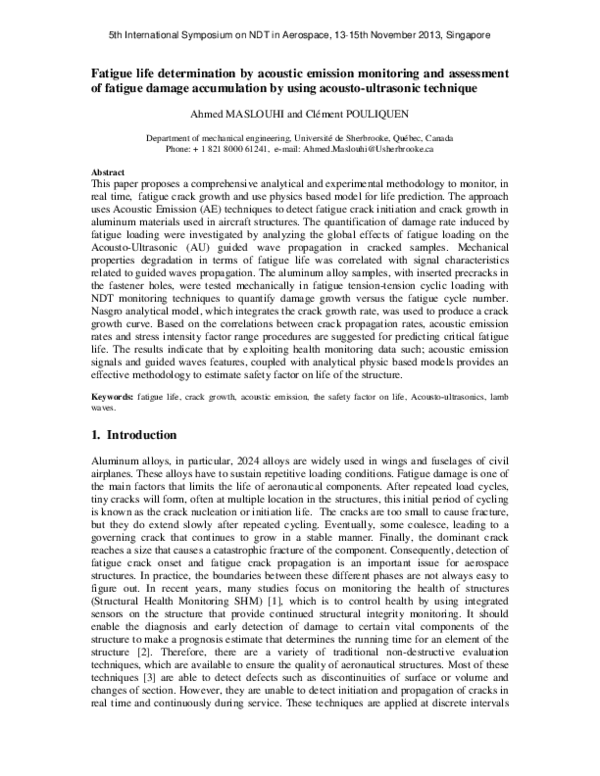 (PDF) Fatigue life determination by acoustic emission monitoring and assessment of fatigue ...