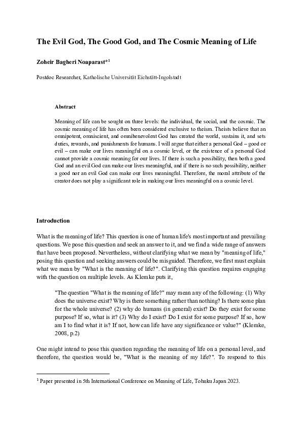 (PDF) The Evil God, The Good God, and The Cosmic Meaning of Life