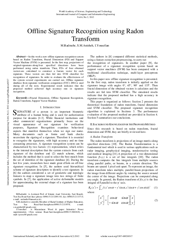 (PDF) Offline Signature Recognition using Radon Transform | Mehdi Radmehr and Seyed Anisheh ...