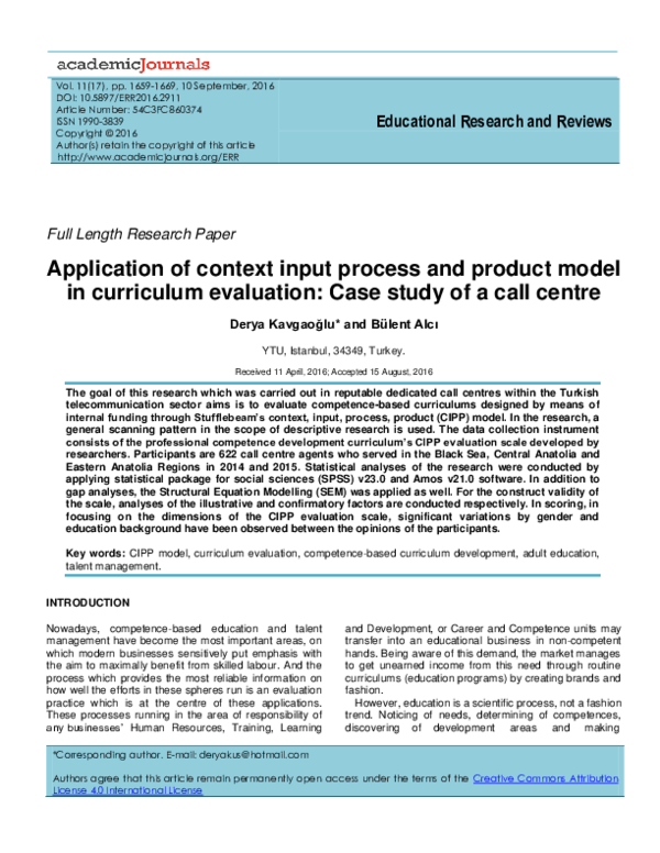 (PDF) Application of context input process and product model in curriculum evaluation: Case ...