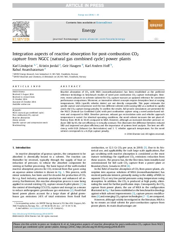 (PDF) Integration aspects of reactive absorption for post-combustion CO ...
