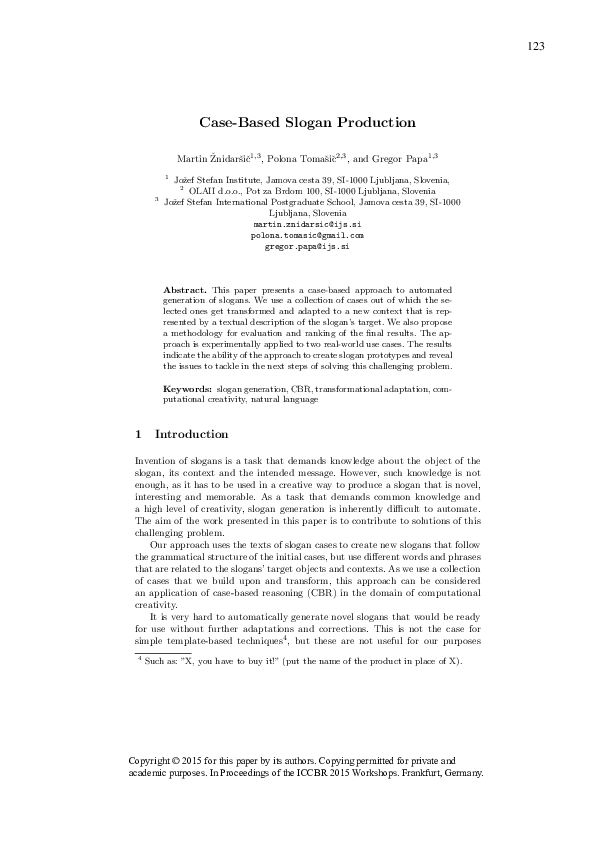 (PDF) Case-Based Slogan Production