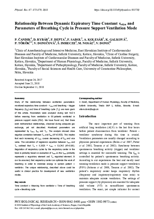 (PDF) Relationship Between Dynamic Expiratory Time Constant τedyn and ...