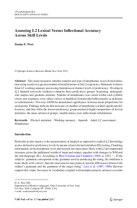(PDF) Assessing L2 Lexical Versus Inflectional Accuracy Across Skill Levels