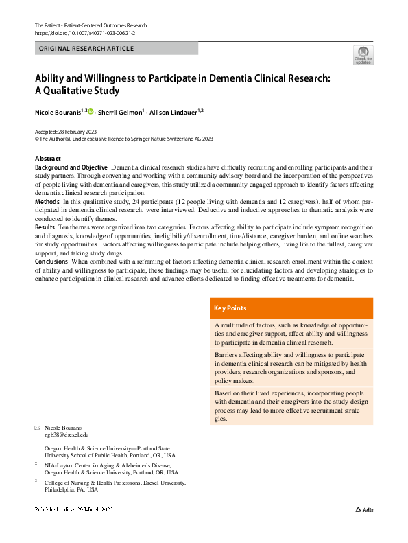 (PDF) Ability and Willingness to Participate in Dementia Clinical ...