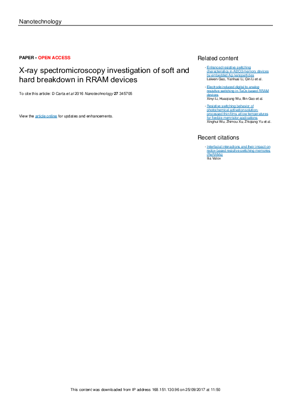(PDF) X-ray spectromicroscopy investigation of soft and hard breakdown in RRAM devices