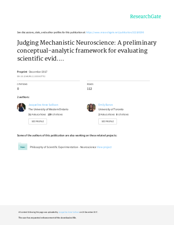 (PDF) Judging mechanistic neuroscience: a preliminary conceptual ...