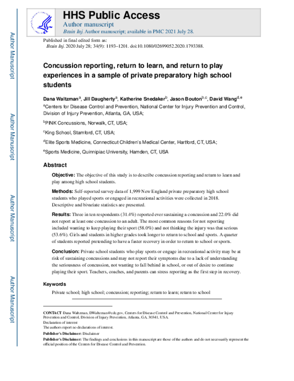 (PDF) Concussion reporting, return to learn, and return to play ...