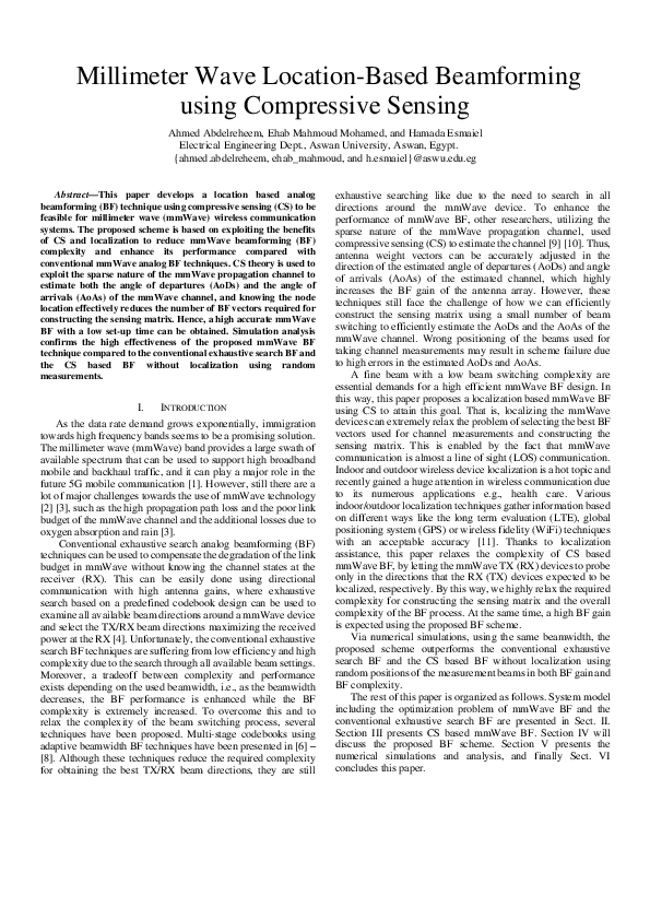 (PDF) Millimeter wave location-based beamforming using compressive sensing