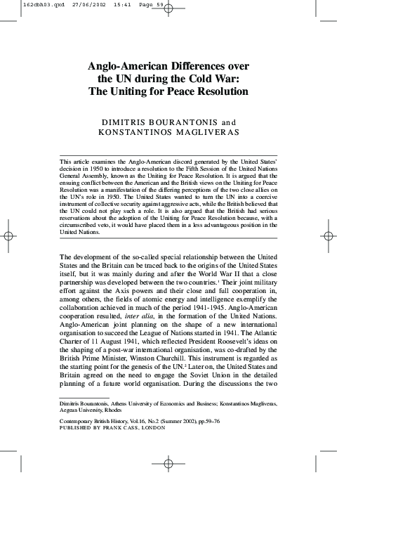 (PDF) Anglo-American Differences over the UN during the Cold War: The ...