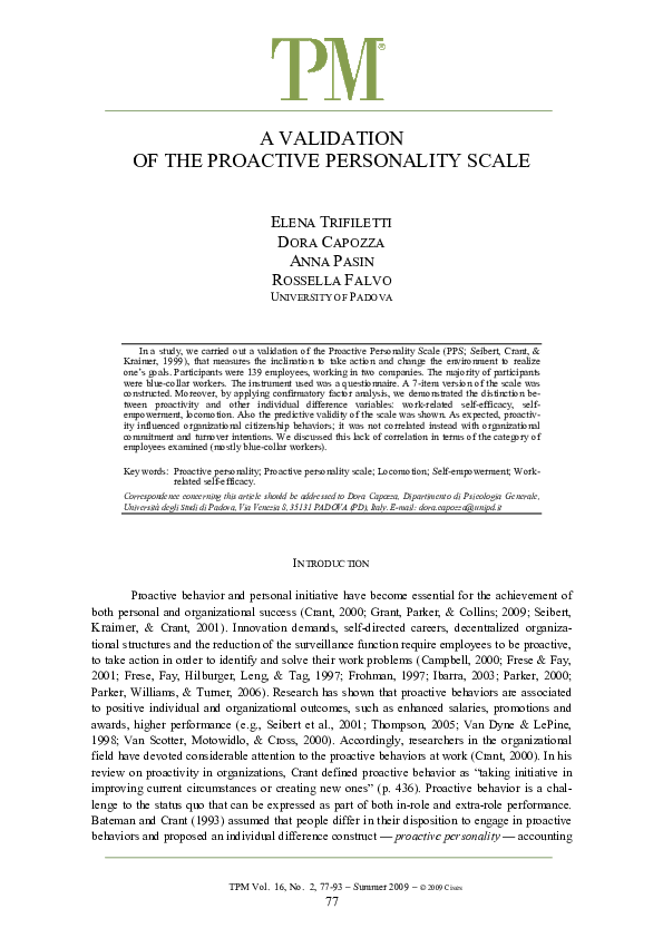 (PDF) A validation of the Proactive Personality Scale