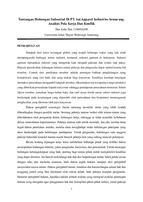 (PDF) Tantangan Hubungan Industrial Di PT. Sai Apparel Industries ...