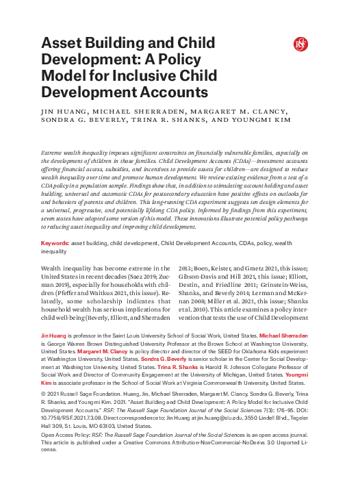 (PDF) Asset Building and Child Development: A Policy Model for ...
