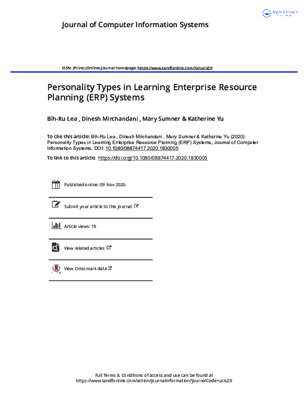 (PDF) Personality Types in Learning Enterprise Resource Planning (ERP ...