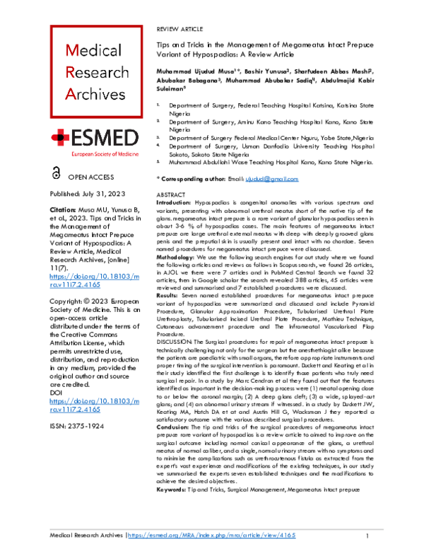 (PDF) A Review of Surgical Management Options of Megameatus Intact Prepuce