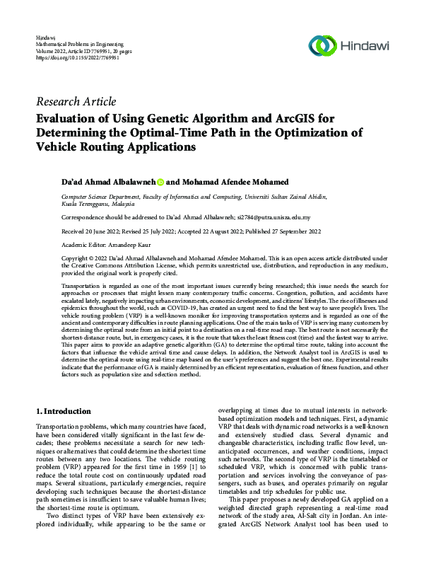 Pdf Evaluation Of Using Genetic Algorithm And Arcgis For Determining The Optimal Time Path In