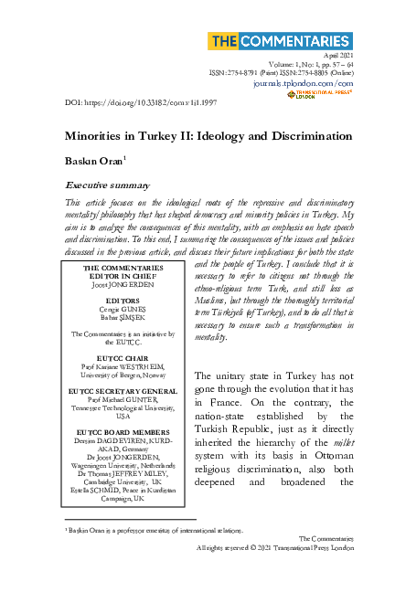 (PDF) Minorities in Turkey II: Ideology and Discrimination
