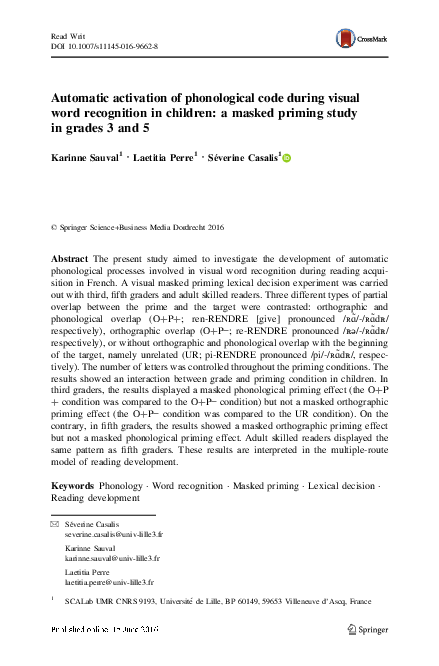 (PDF) Automatic activation of phonological code during visual word ...