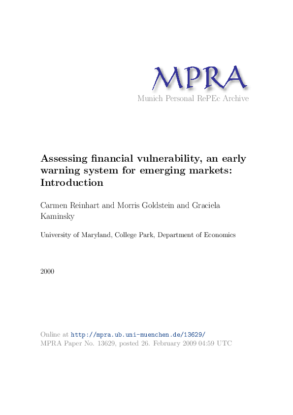 (PDF) Assessing Financial Vulnerability: An Early Warning System for ...