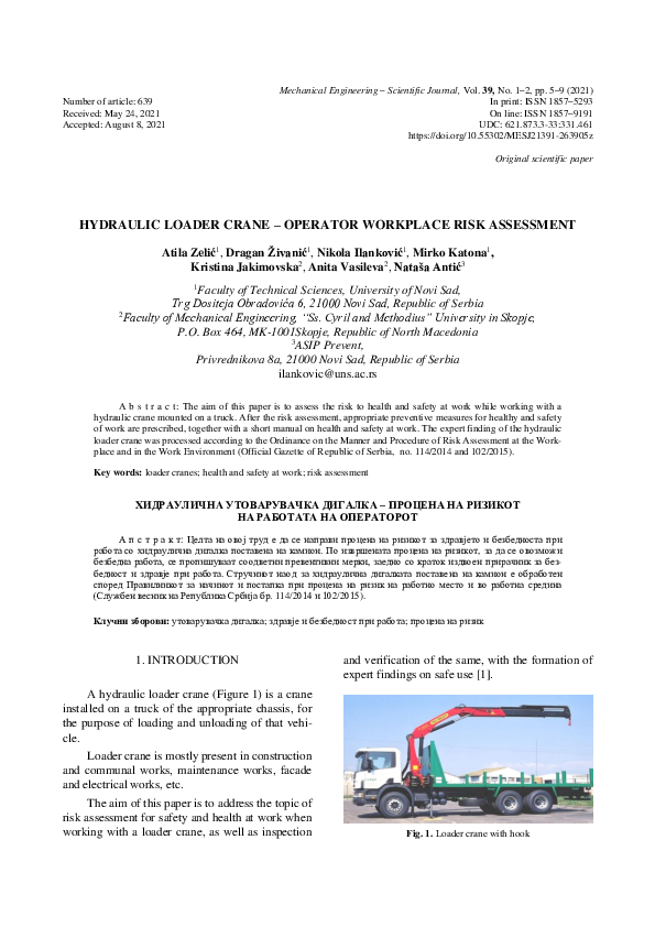 (PDF) Hydraulic Loader Crane – Operator Workplace Risk Assessment