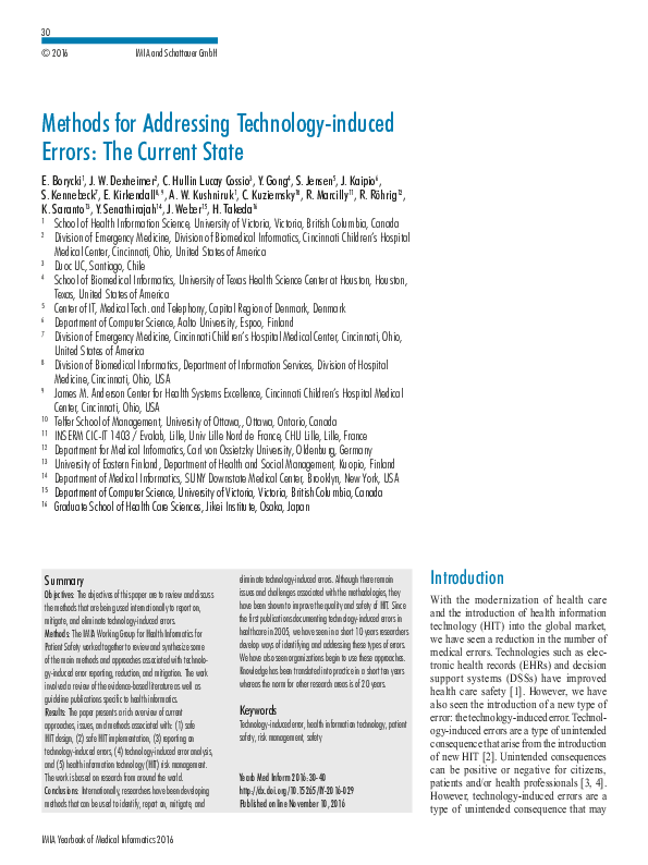 (PDF) Methods for Addressing Technology-induced Errors: The Current State