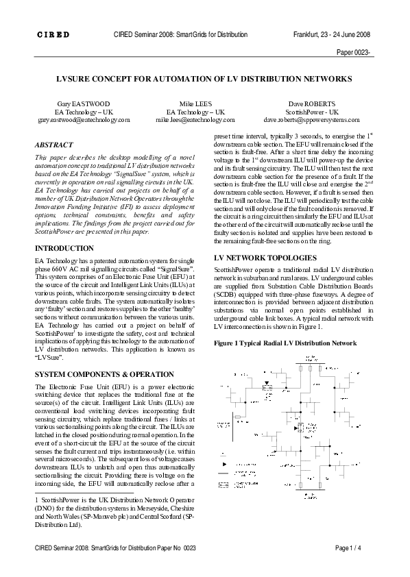 (PDF) LVSure concept for automation of LV distribution networks