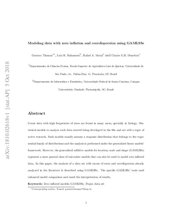 (PDF) Modeling data with zero inflation and overdispersion using GAMLSSs
