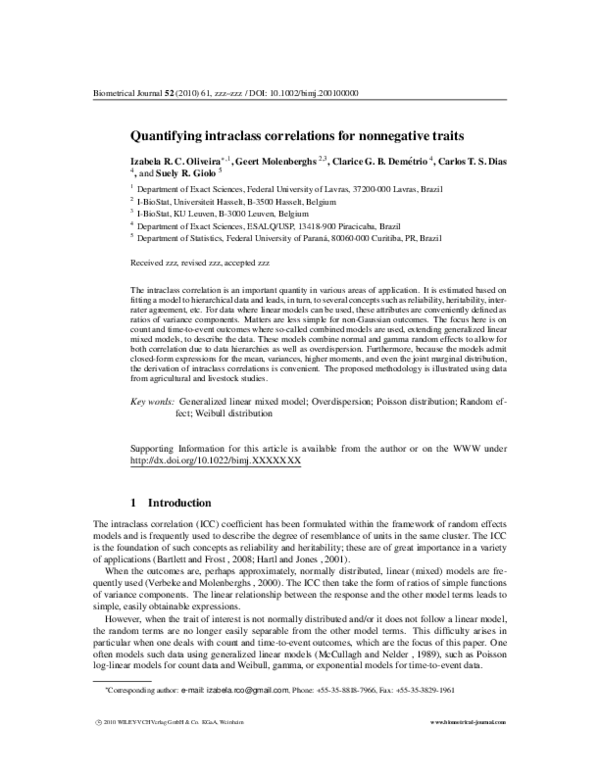 (PDF) Quantifying intraclass correlations for count and time‐to‐event data