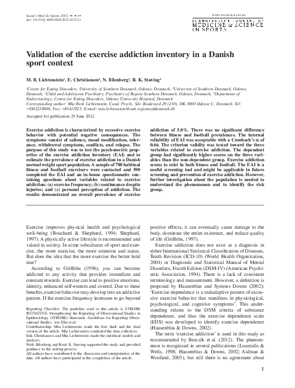 (PDF) Validation of the exercise addiction inventory in a Danish sport ...
