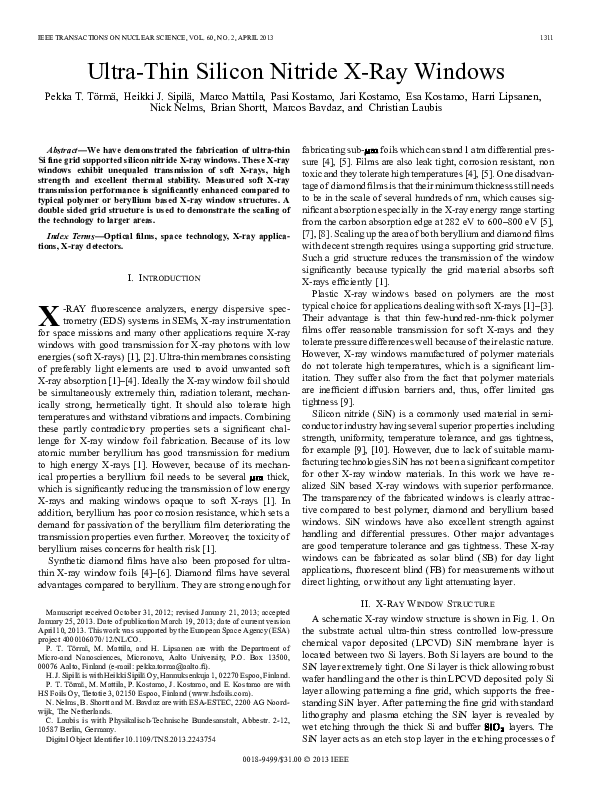 (PDF) Ultra-Thin Silicon Nitride X-Ray Windows